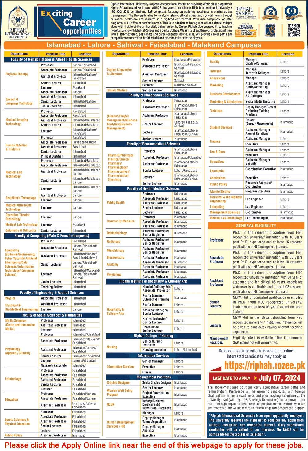 Riphah International University Jobs 2024 June Apply Online Teaching ... Riphah International University Jobs 2024 June Apply Online Teaching ...